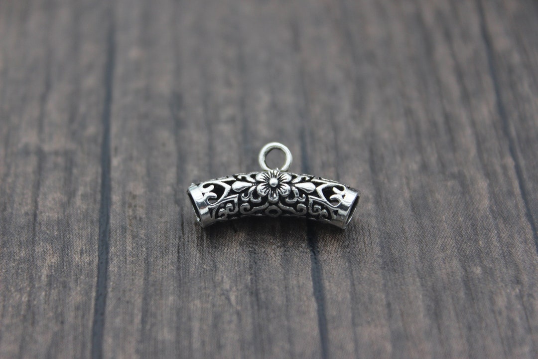 Sterling Silver Flower Bail Tube,floral Tube Bail,bail Connector,charm ...