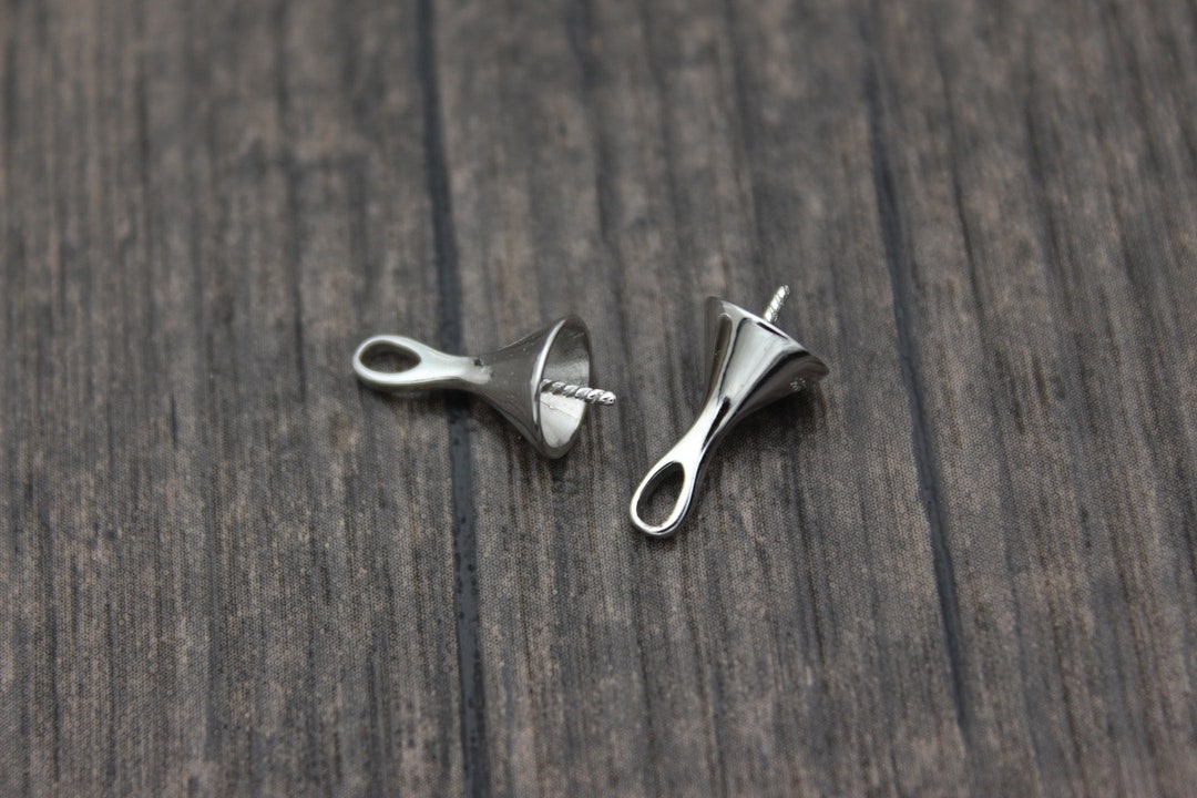 1 Pair-7mm Sterling Silver Bead Caps With Peg for Top Drilled Beads ...