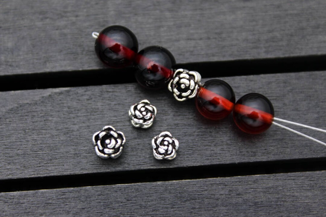 4pcs-5mm Sterling Silver Rose Beads,rose Flower Beads,silver Rose Beads ...