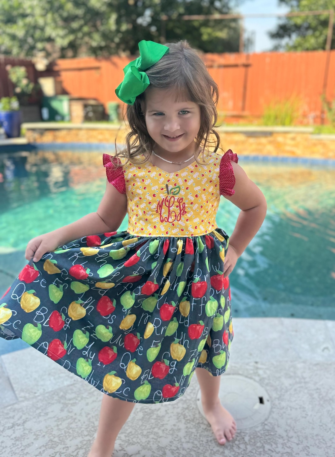 Apple Monogram Back to School Dress/apples and Alphabet Dress - Etsy