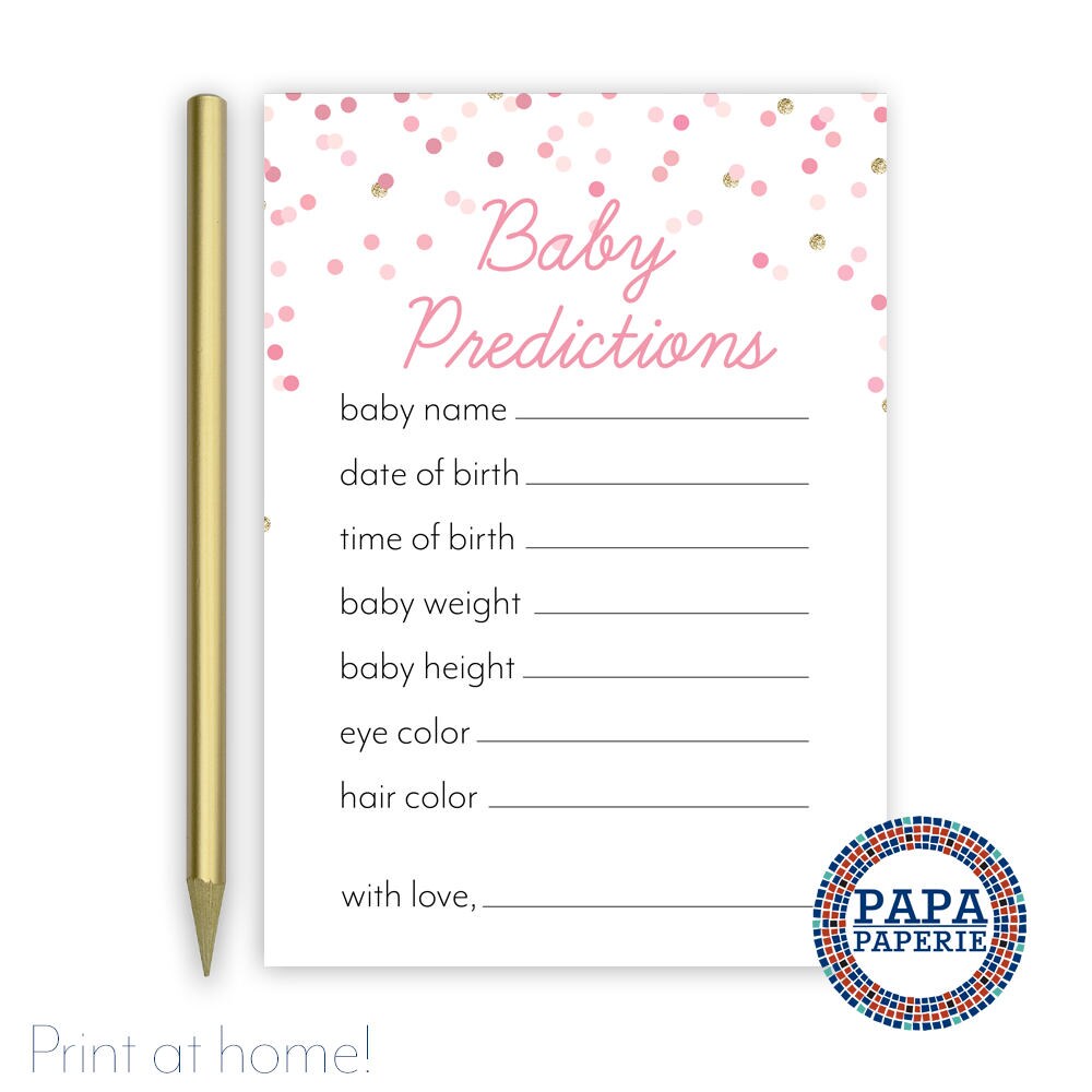 Baby Shower Game - Baby Predictions - Baby Girl (5x7 Digital Download ...