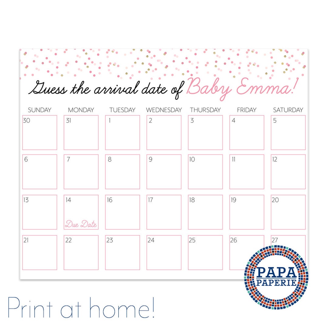 Customized Baby Shower Game Guess the Due Date 8in X 10in or 11in X ...