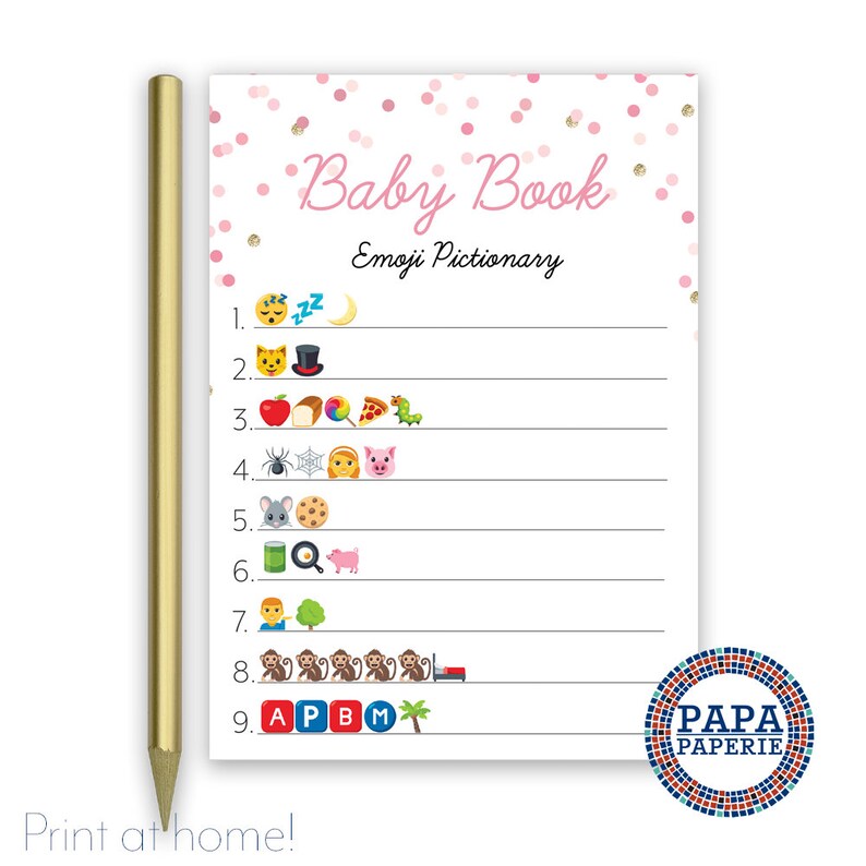 Baby Shower Game Baby Book Emoji Pictionary Baby Girl 5x7 Digital ...