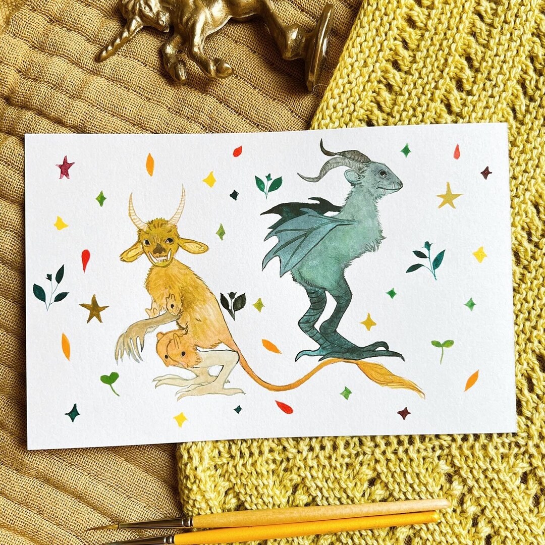 Medieval Demons Watercolor Painting - Etsy