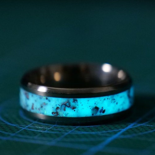 Tungsten Opal Glow Ring Mens Wedding Band Aqua Glow Ring | Etsy