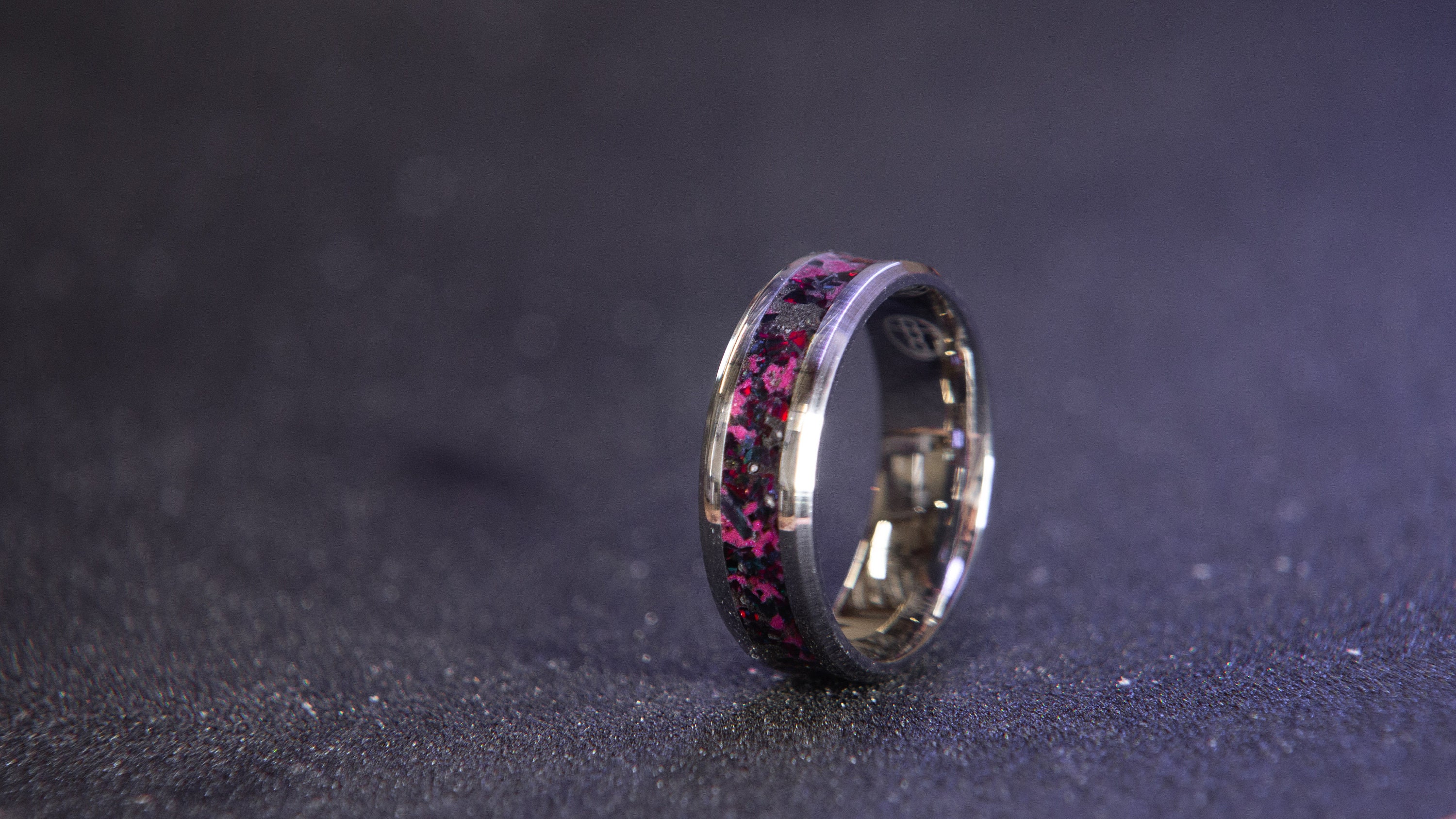 Black Lava Rock Opal Glow Ring in Tungsten, Glow in the Dark Ring, Mens ...