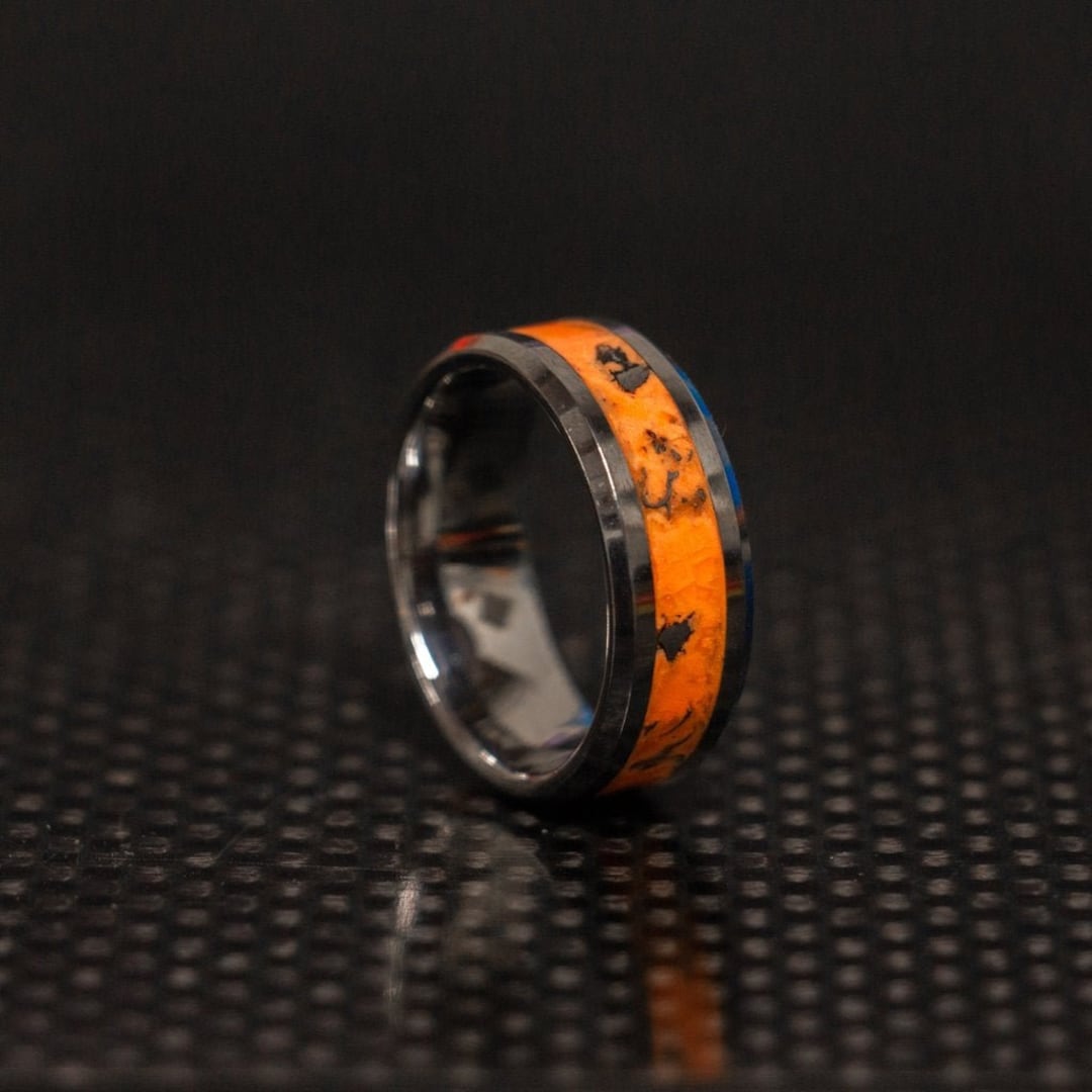 Orange Meteorite Glow Ring, Tungsten Ring, Meteorite Ring, Mens Wedding ...