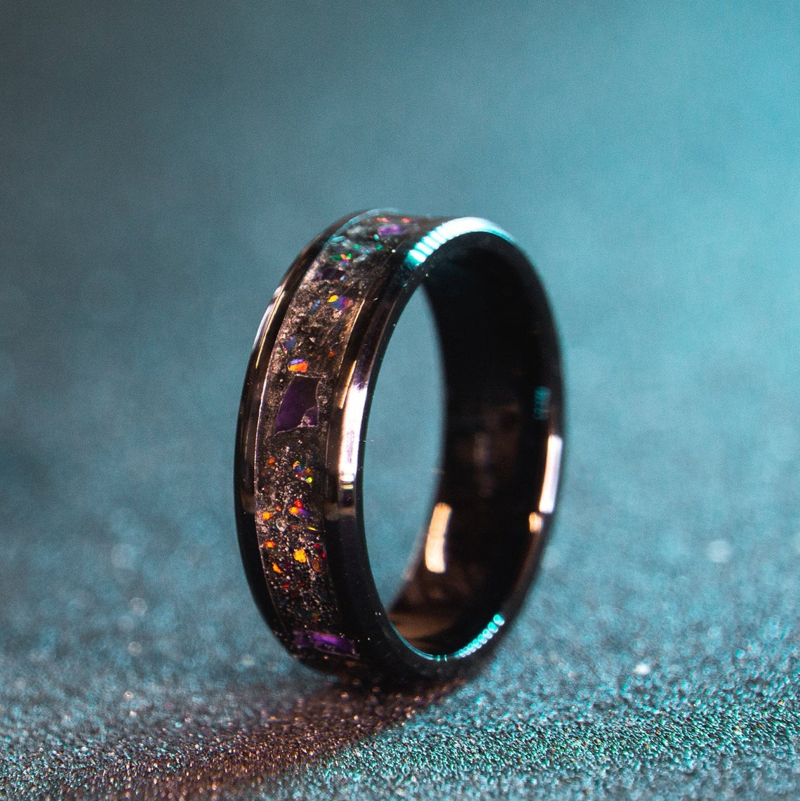 Black Fire Opal Meteorite Ring Black Ceramic Glow Ring Glow - Etsy