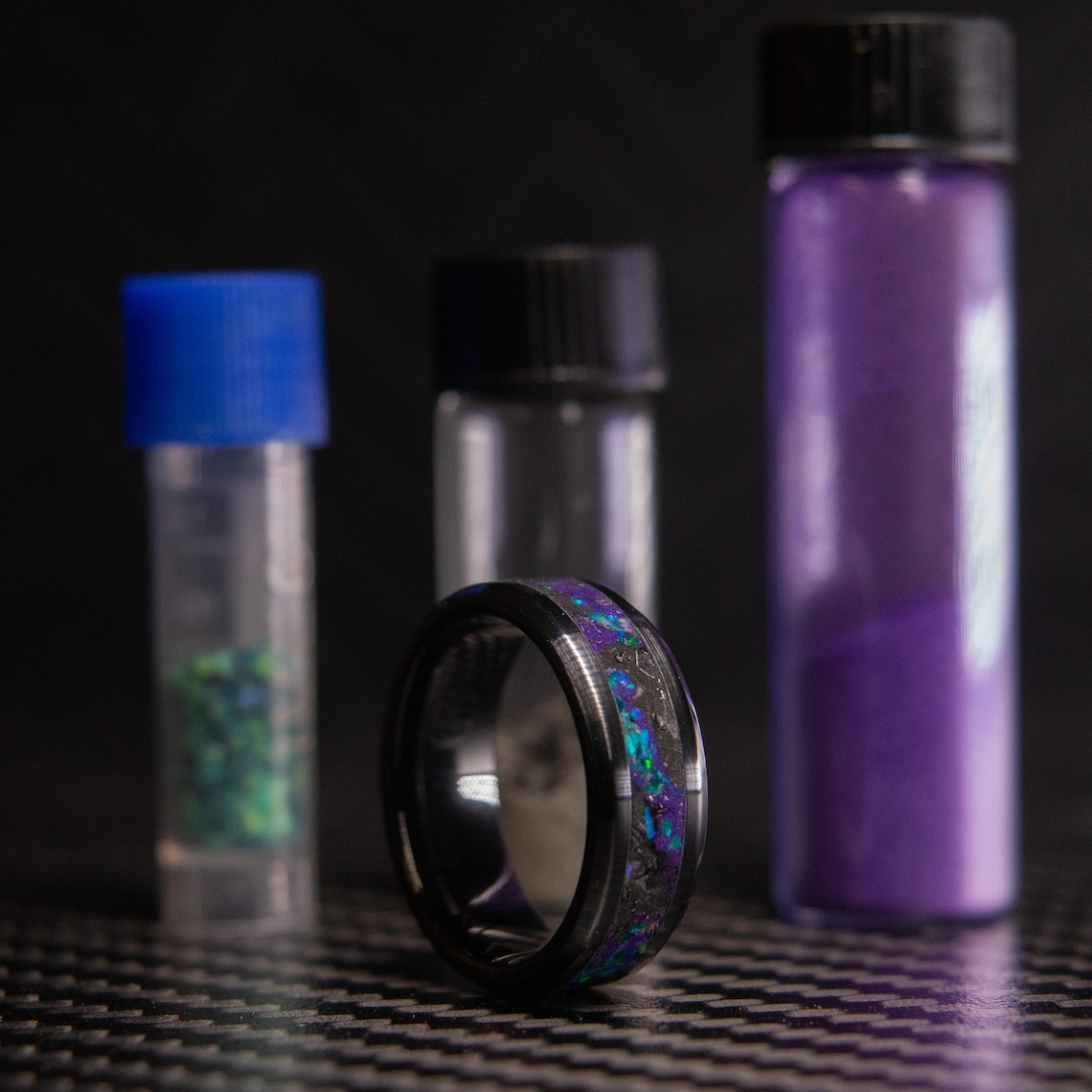 Black Ceramic Meteorite Ring Neon Green Opal Ring Glow in | Etsy