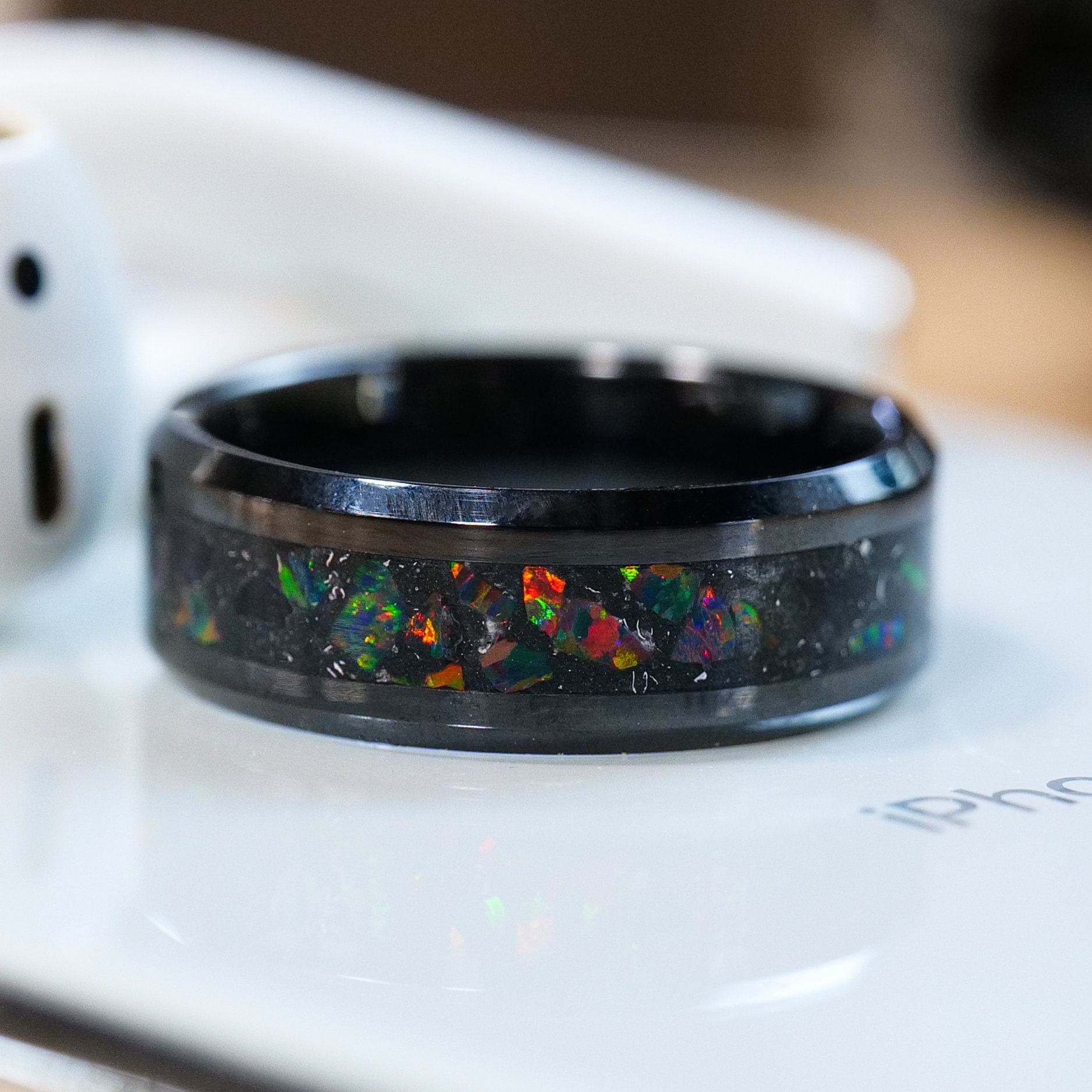 Black Fire Opal Meteorite Ring Black Ceramic Glow Ring Glow - Etsy