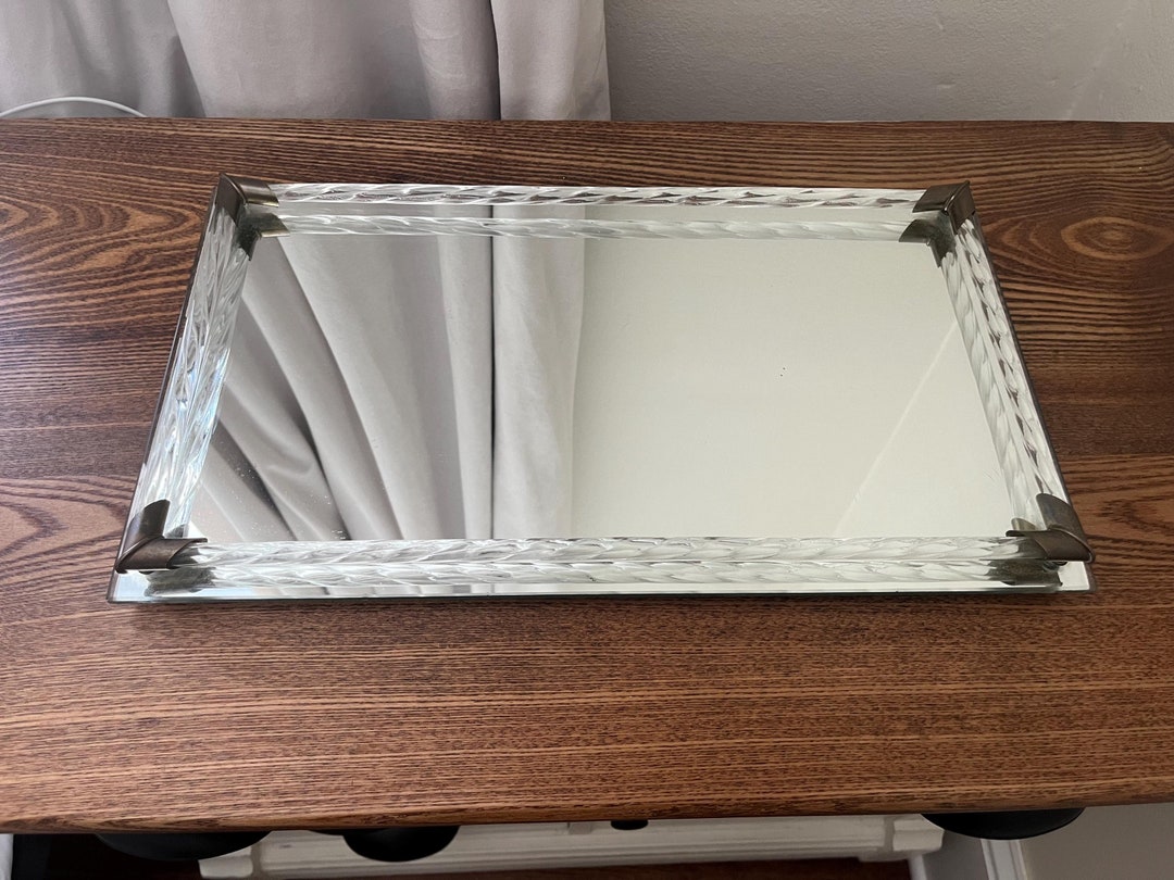 Vintage MCM Glass Rope Vanity Mirror Dresser Perfume Tray - Etsy