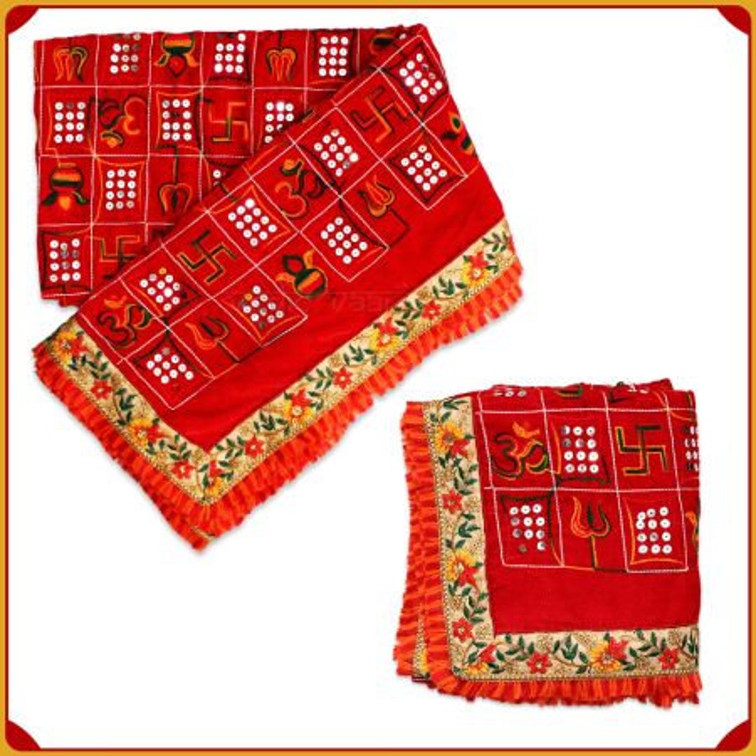 Pavitra Puja Positive Hindu Symbols Velvet Tablecloth for Temple Puja ...