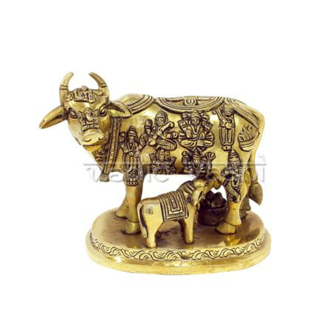 Vedic Vaani Cow gaumata With Calf Idol in Brass - Etsy
