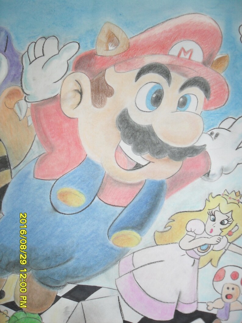 Super Mario Brothers Drawing Pastel Pencil Charcoal - Etsy Australia