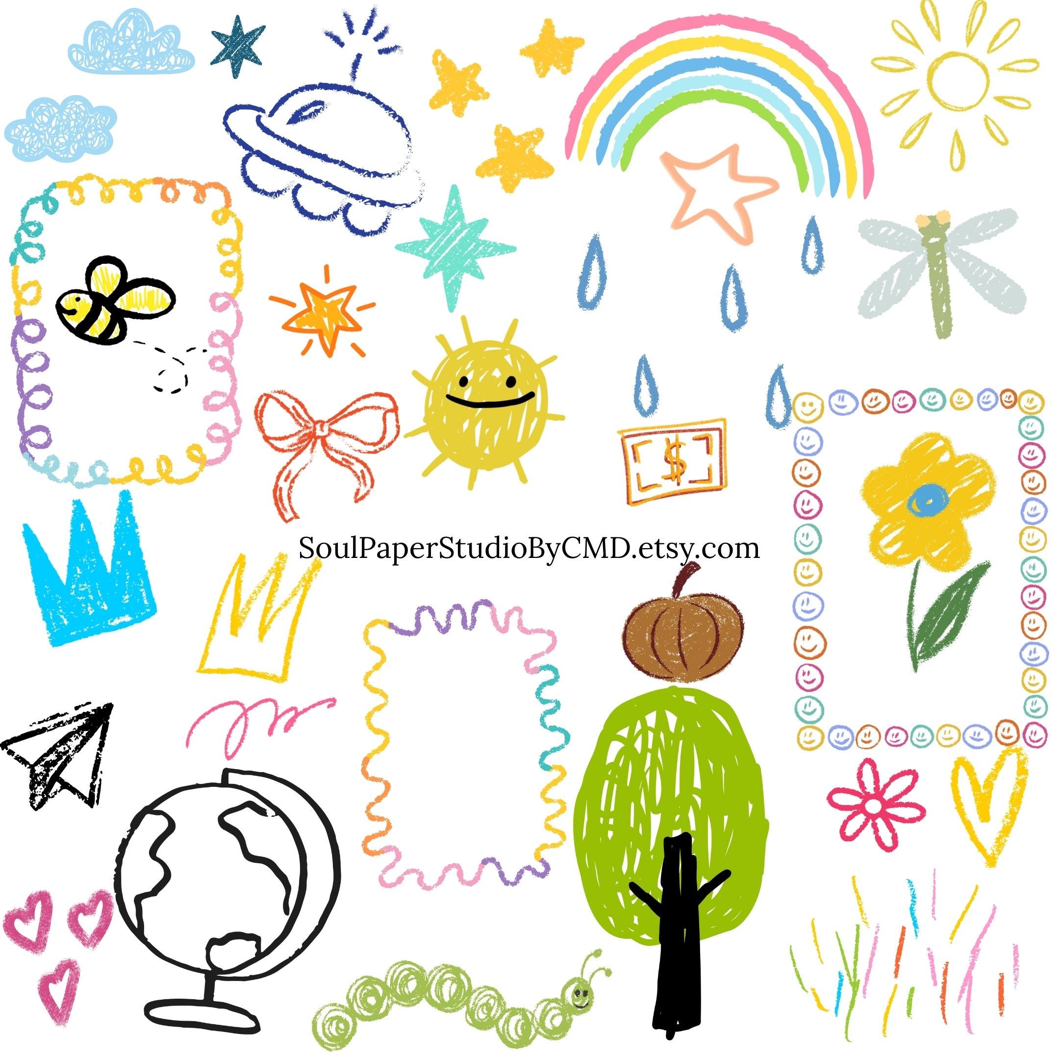 Kids Doodle Clipart SVG | 62 Crayon Illustrations (digital Download) - Etsy