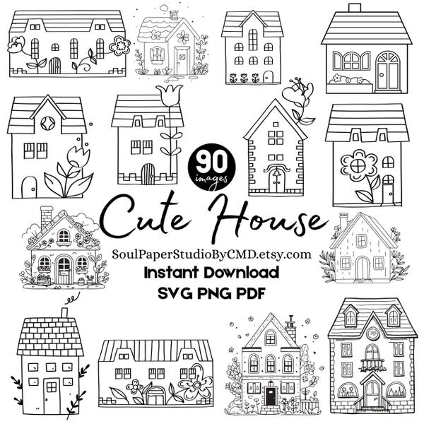 Doodle House Clipart - Etsy