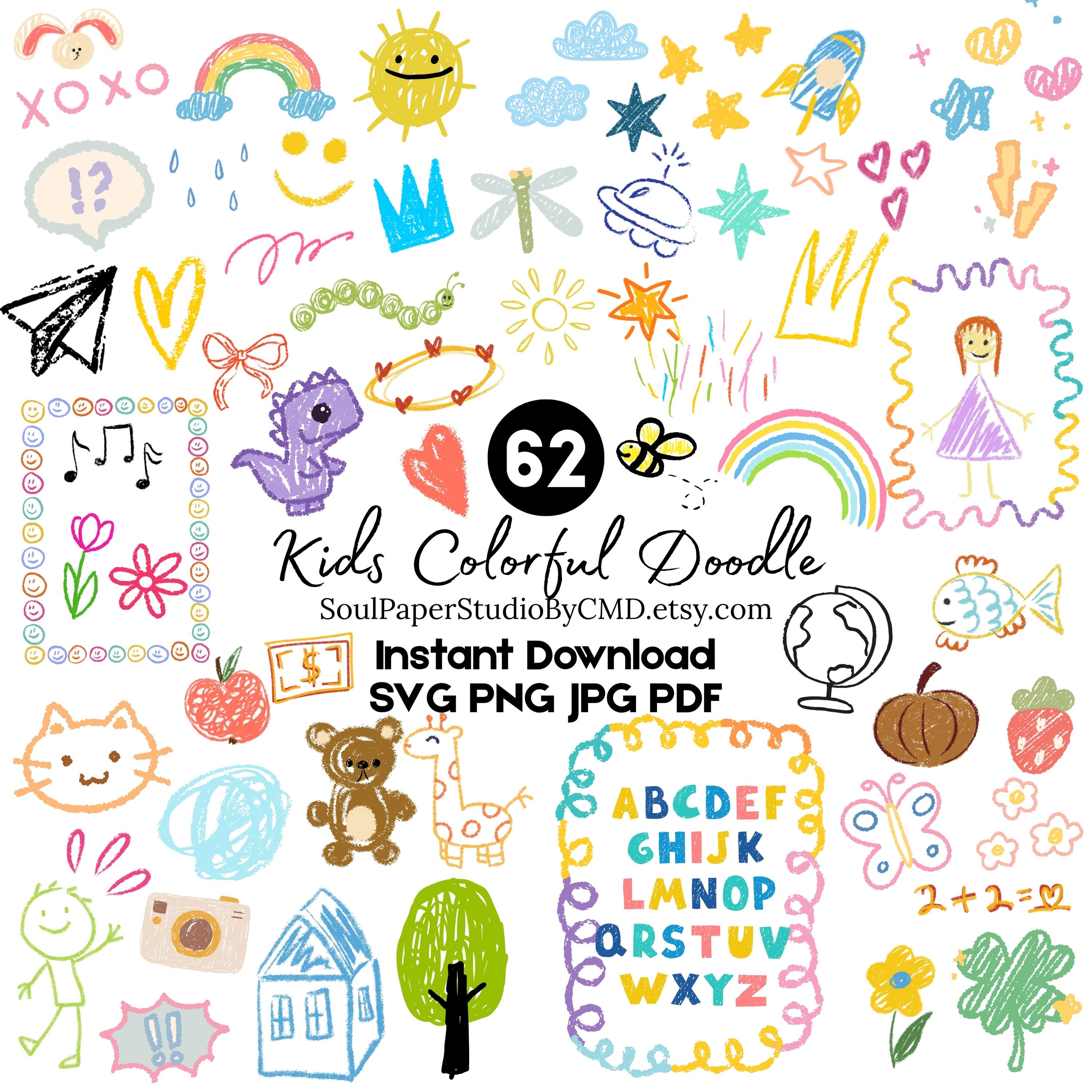 Kids Doodle Clipart SVG | 62 Crayon Illustrations (digital Download) - Etsy