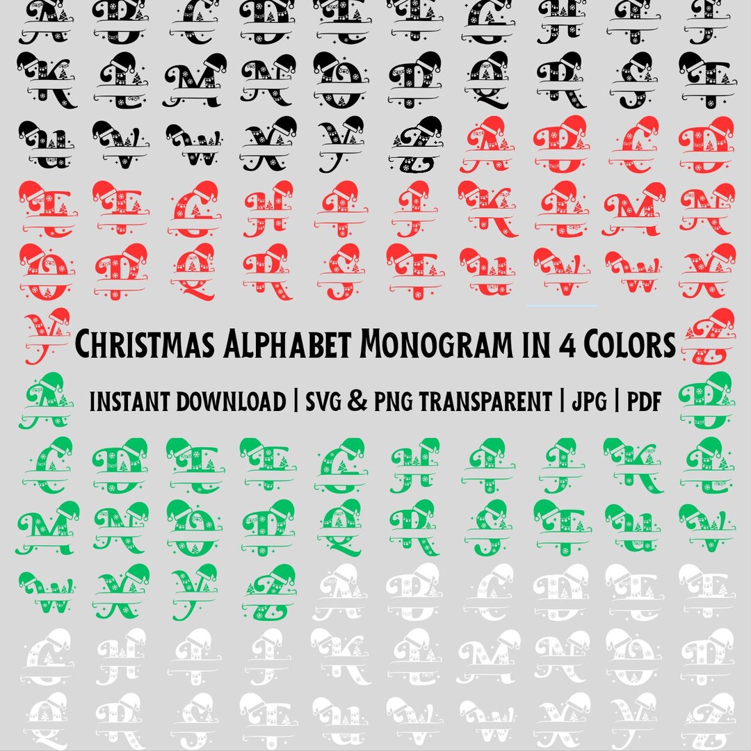Christmas Alphabet Monogram Bundle: Santa Hat Letters (PNG, JPG, PDF ...
