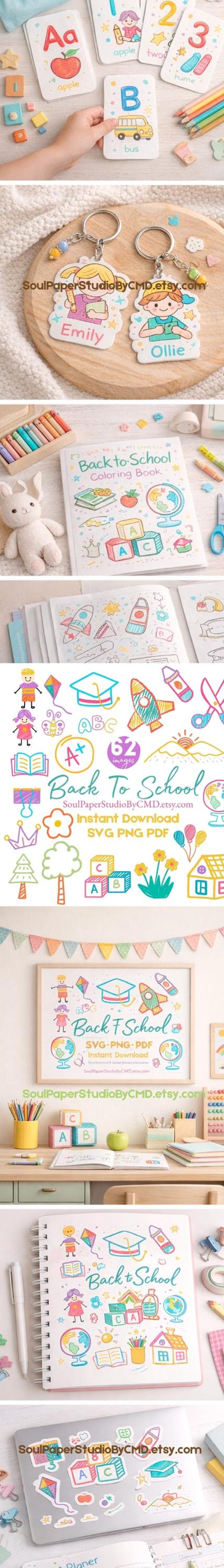 Kids Crayon Doodle Clipart SVG PNG PDF | 62 Back to School ...