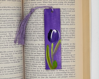 Hand Painted Wooden Bookmark Pink Tulips Gifts for Readers Handmade ...