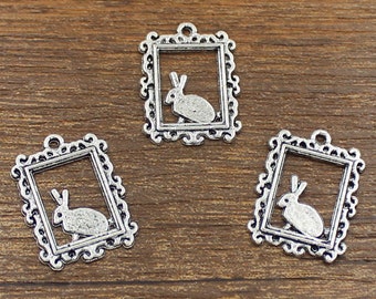 12pcs Rabbit and Photo Frame Charms Picture Charms Antique Silver Tone ...