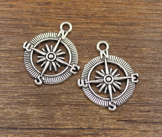 20pcs Compass Charms Antique Silver Tone 24.5x29.5mm SH68 | Etsy