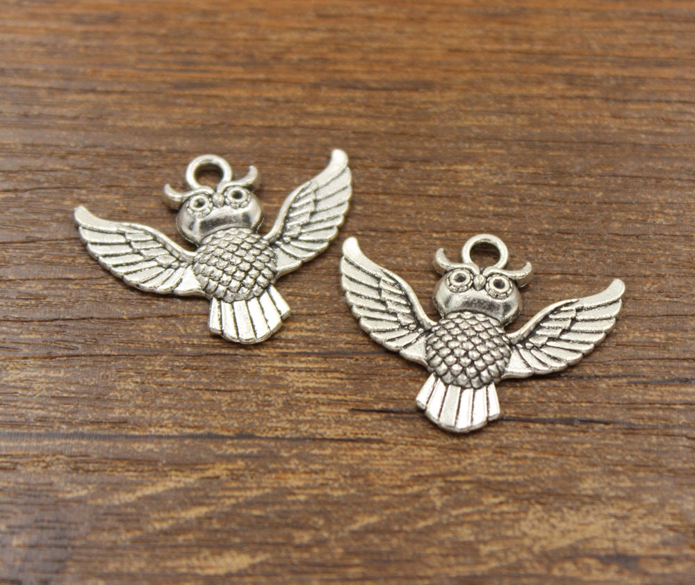 20pcs Owl Charms Antique Silver Tone 30x23mm SH16 - Etsy Singapore
