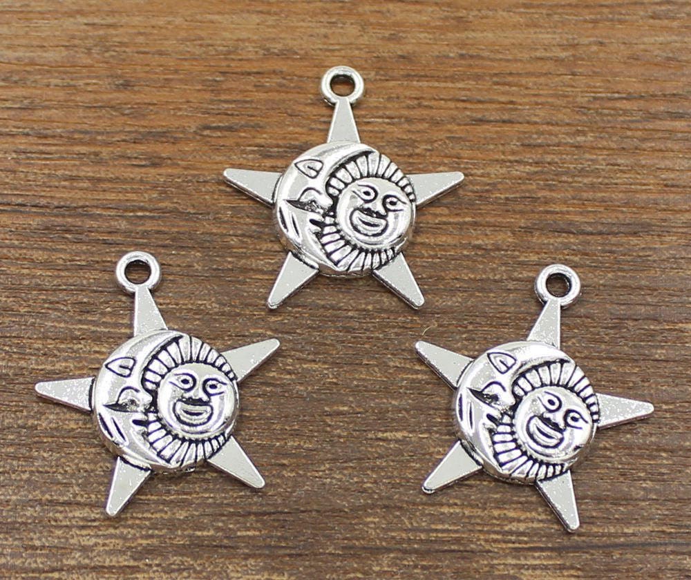 20pcs Sun Moon Star Charms Antique Silver Tone 24x27mm SH471 | Etsy