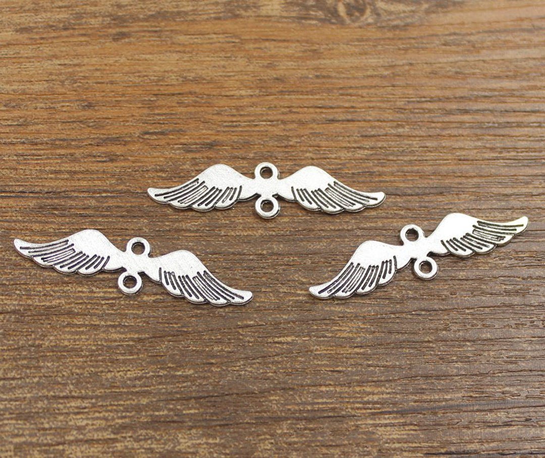 30pcs Angel Wing Connector Charms Antique Silver Tone Double - Etsy
