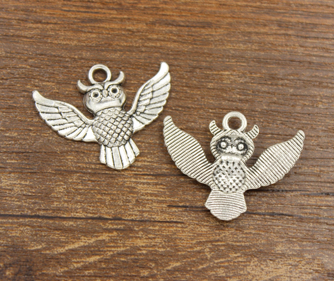 20pcs Owl Charms Antique Silver Tone 30x23mm SH16 - Etsy Singapore