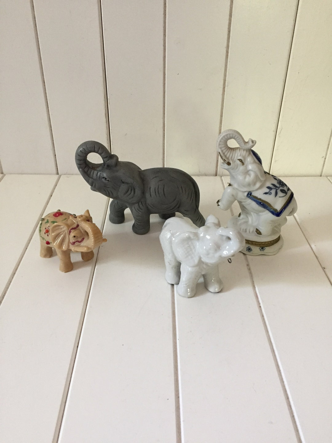 Set of 4 Elephant Figurines, Table Decor, Shelf Decor, Home Decor ...
