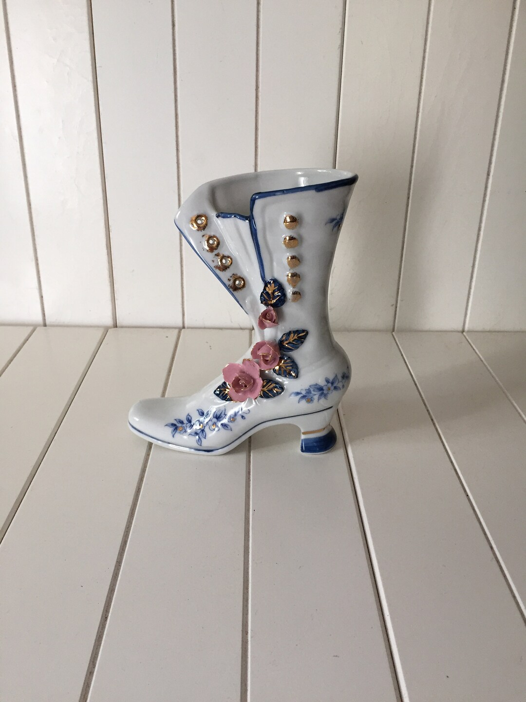 Vintage Porcelain Victorian Boot Planter, Shelf Decor, Vintage Boot ...