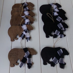 Set of 6 Wooden Black and White Buffalo Check Bear Ornaments ...