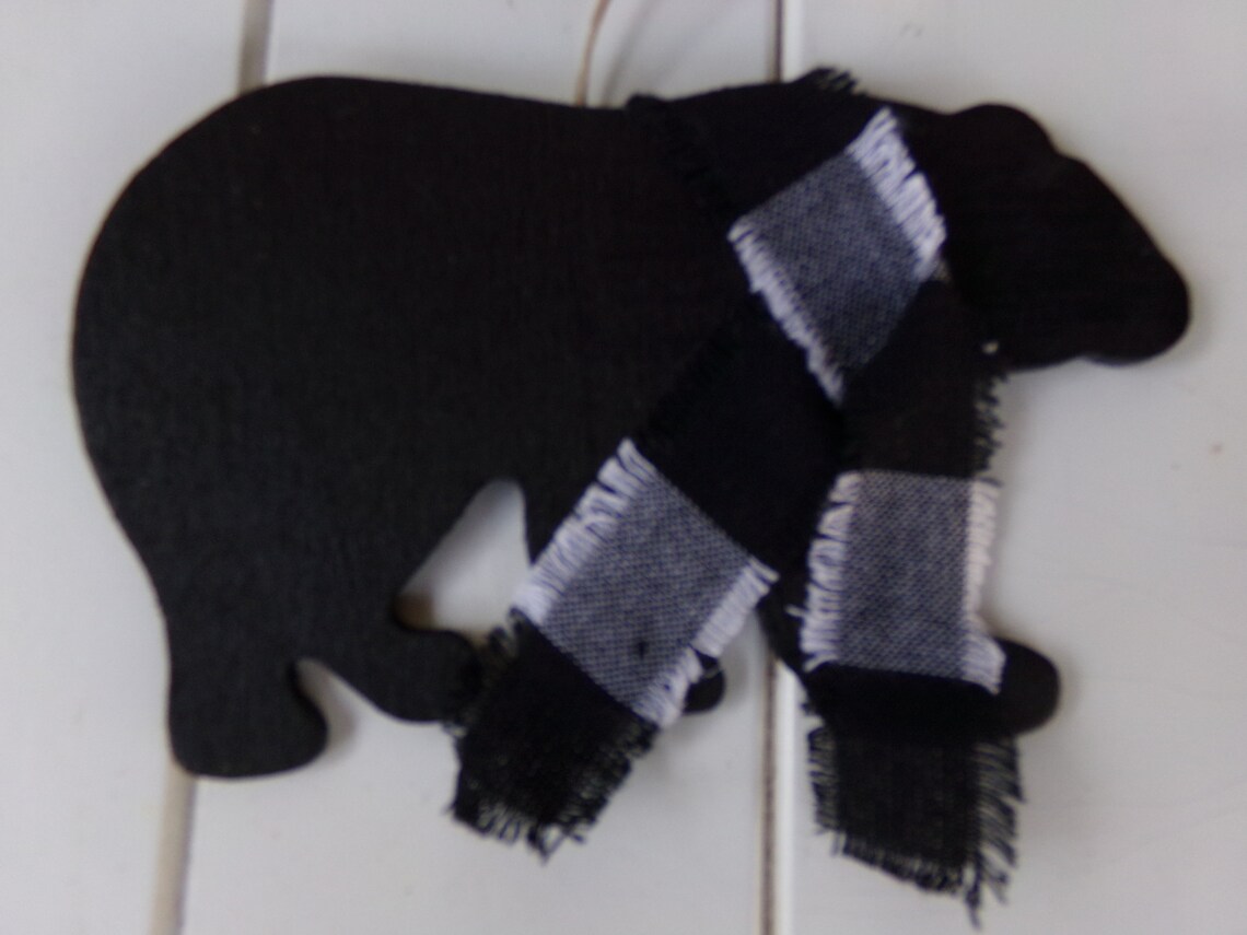 Set of 6 Wooden Black and White Buffalo Check Bear Ornaments - Etsy