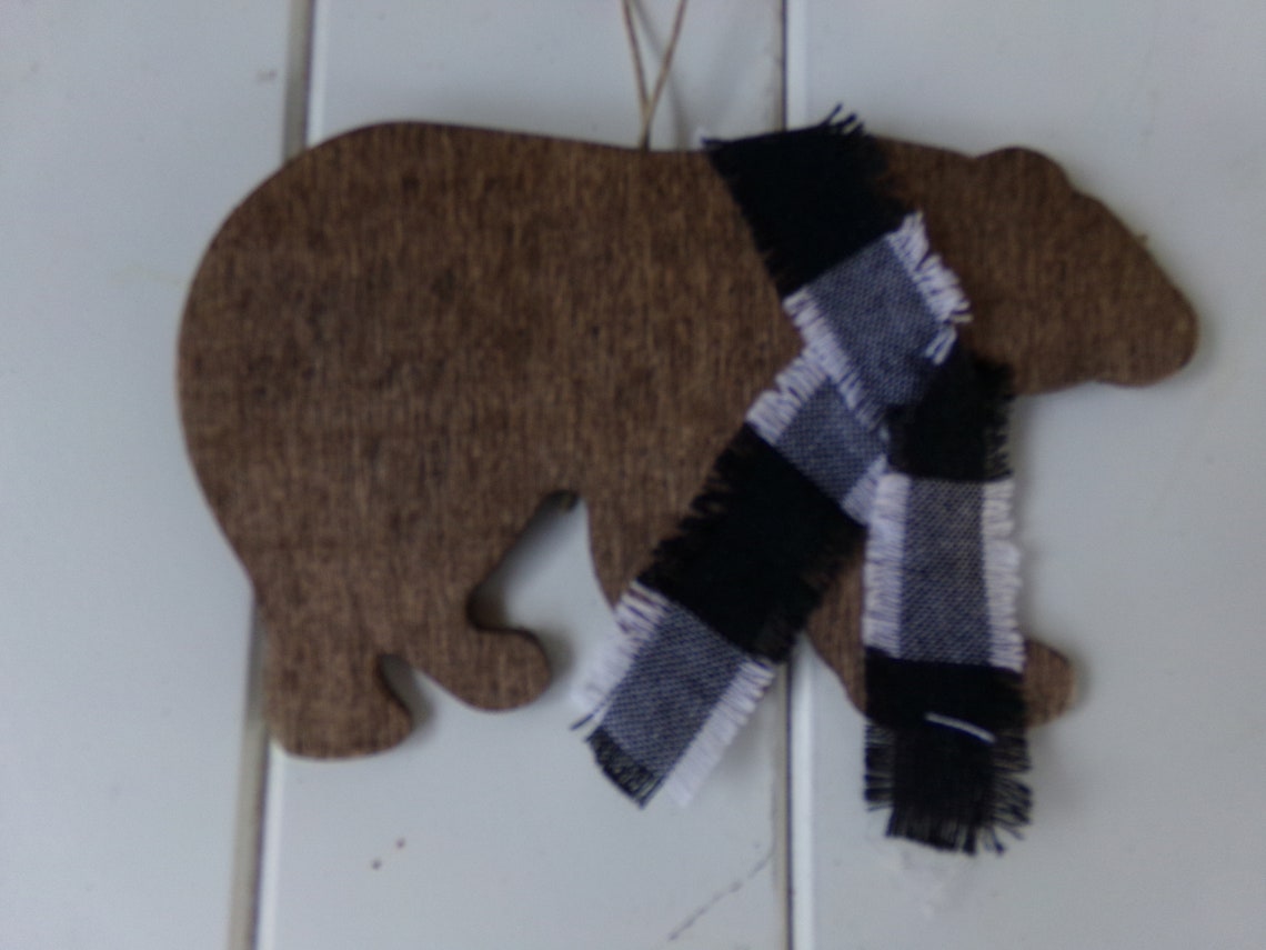 Set of 6 Wooden Black and White Buffalo Check Bear Ornaments - Etsy