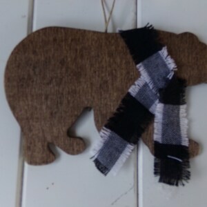 Set of 6 Wooden Black and White Buffalo Check Bear Ornaments ...