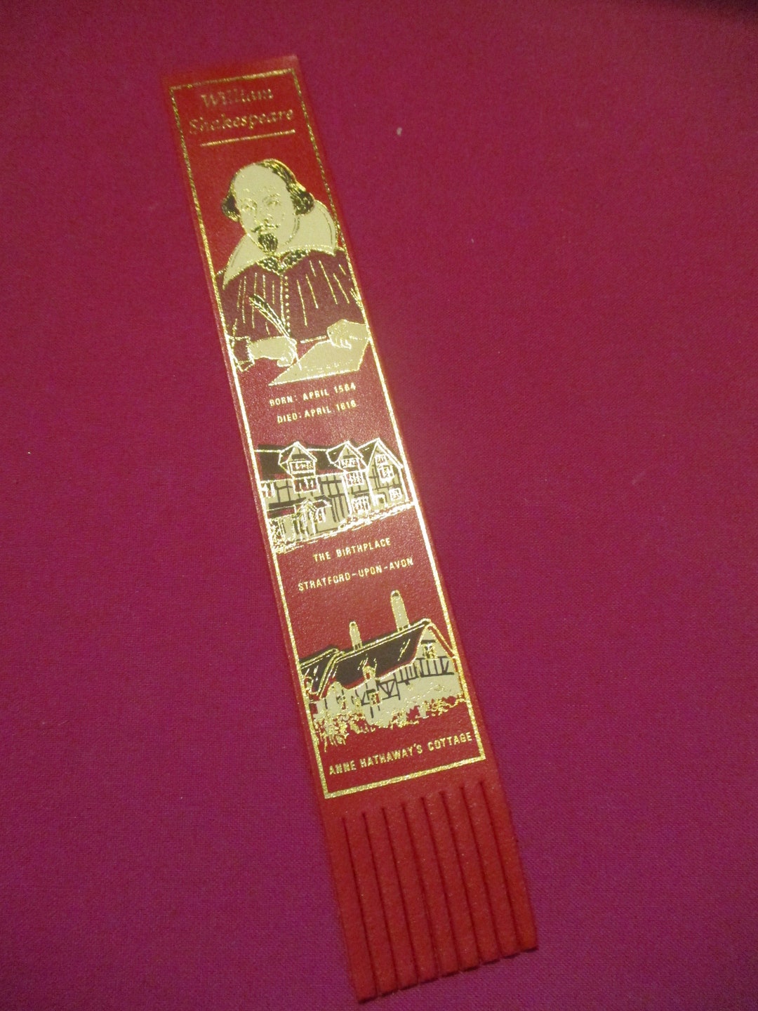 Red Leather Bookmark William Shakespeare Gold Gilt Detail - Etsy