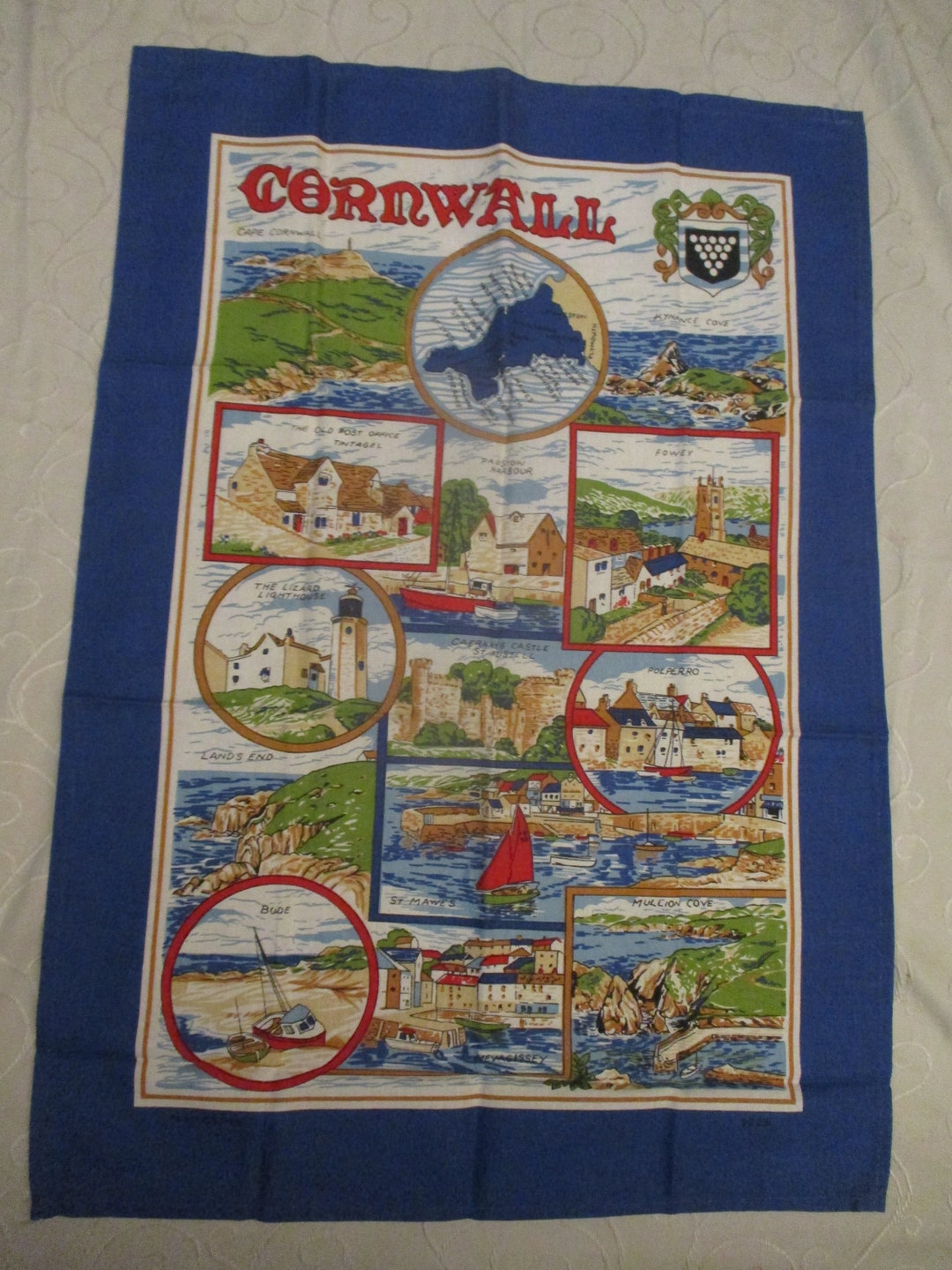 Vintage Cornwall Cornish Landmarks Print Souvenir Tea Towel - Etsy