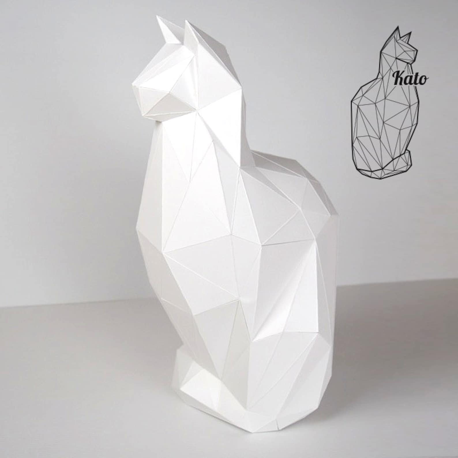 Cat DIY Folding Kit - Easy Downloads - Geometric Papercraft Animal Pet ...