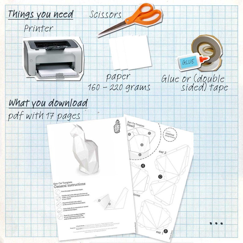 Cat DIY Folding Kit - Easy Downloads - Geometric Papercraft Animal Pet ...