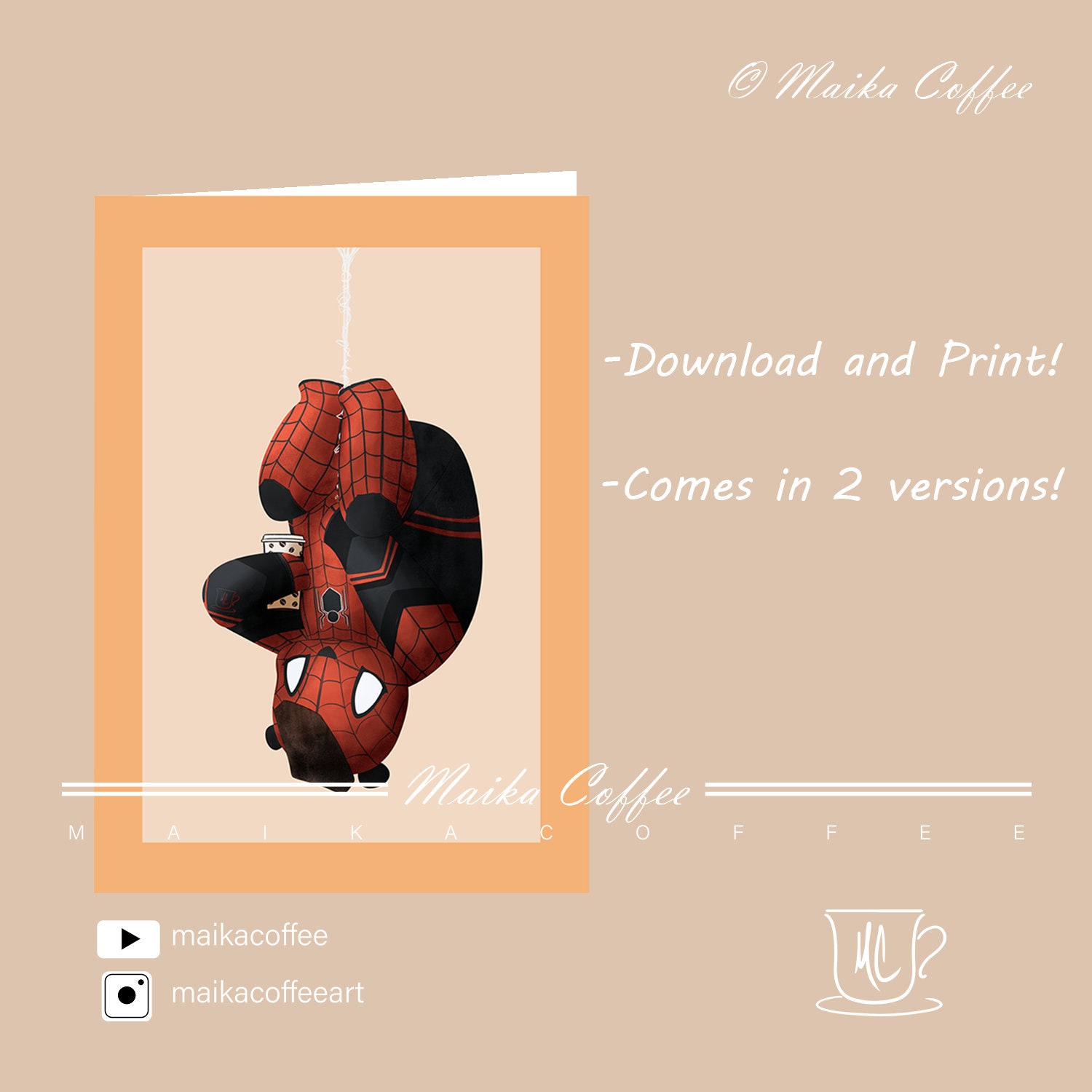 Spider Panda Card, Spider Panda Artwork, Digital Download, Coffee to Go ...