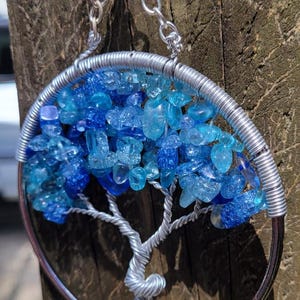 Blue Multi Colored Glass Tree of Life Handmade Suncatcher Ornament With ...
