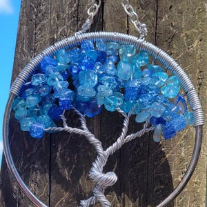Blue Multi Colored Glass Tree of Life Handmade Suncatcher Ornament With ...