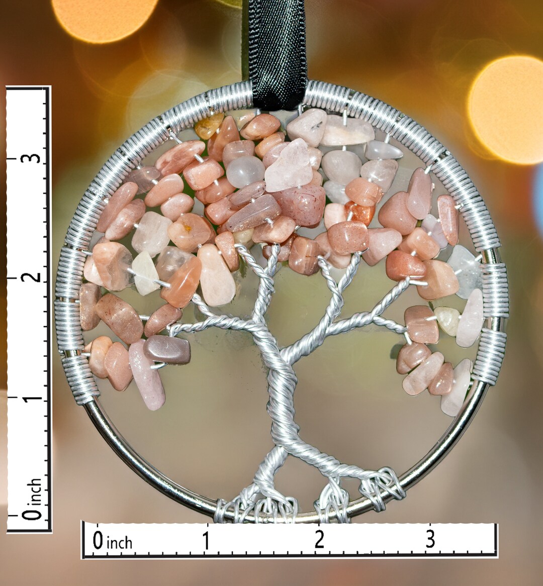 Sunstone Stones Tree of Life Handmade Suncatcher Ornament, Metal Wire ...