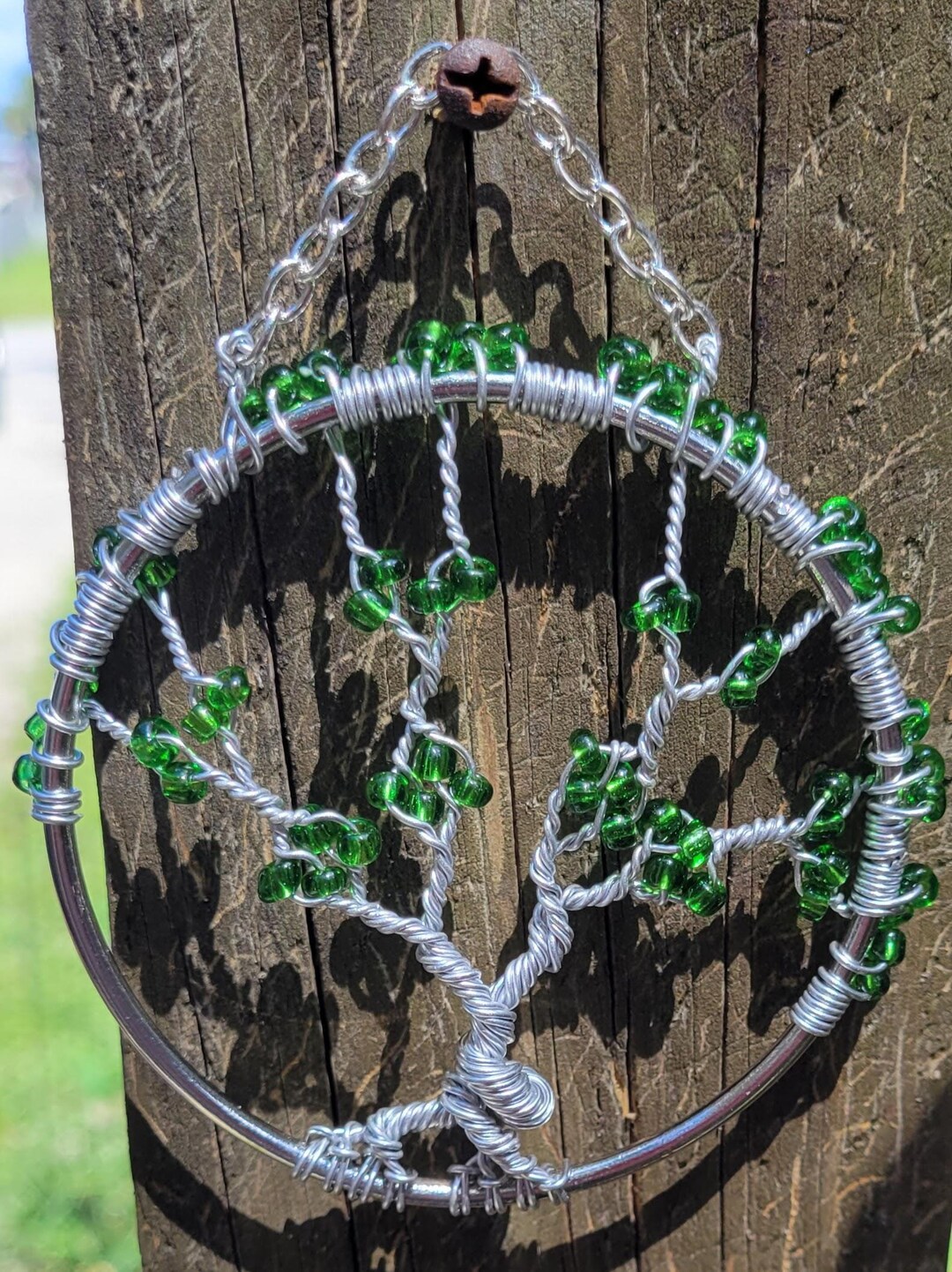 Green Bead Glass Tree of Life Handmade Suncatcher Ornament With Chain ...