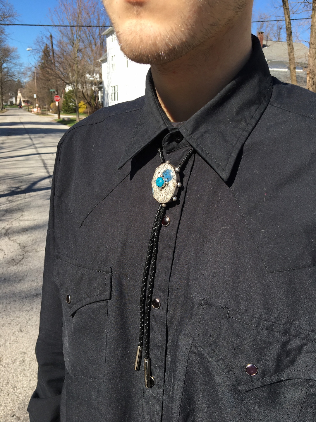 Corbata de bolo de plata de primera ley con piedra K2 y turquesa ...