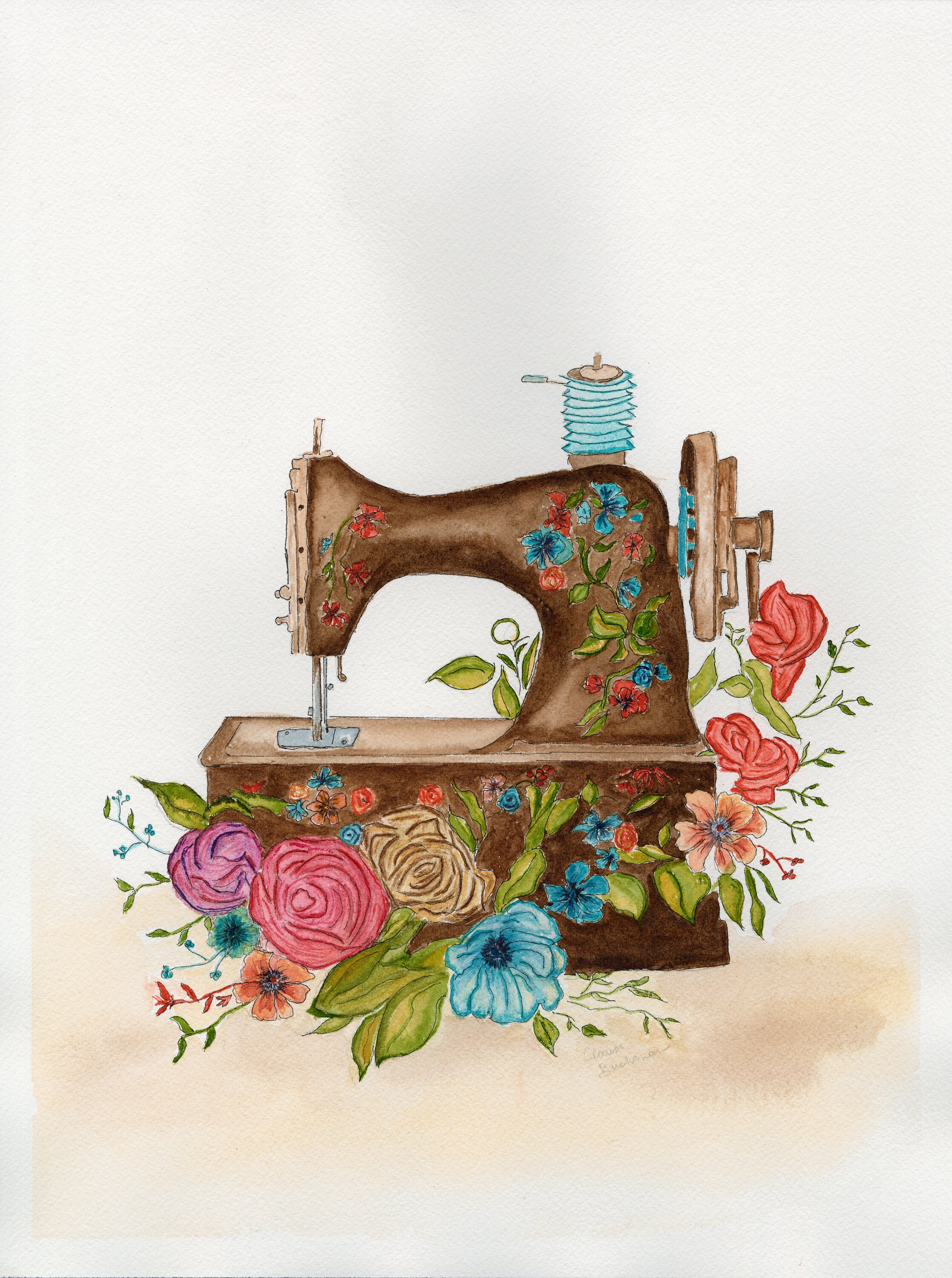Antique Sewing Machine - Watercolor Print From Original by Claudia ...