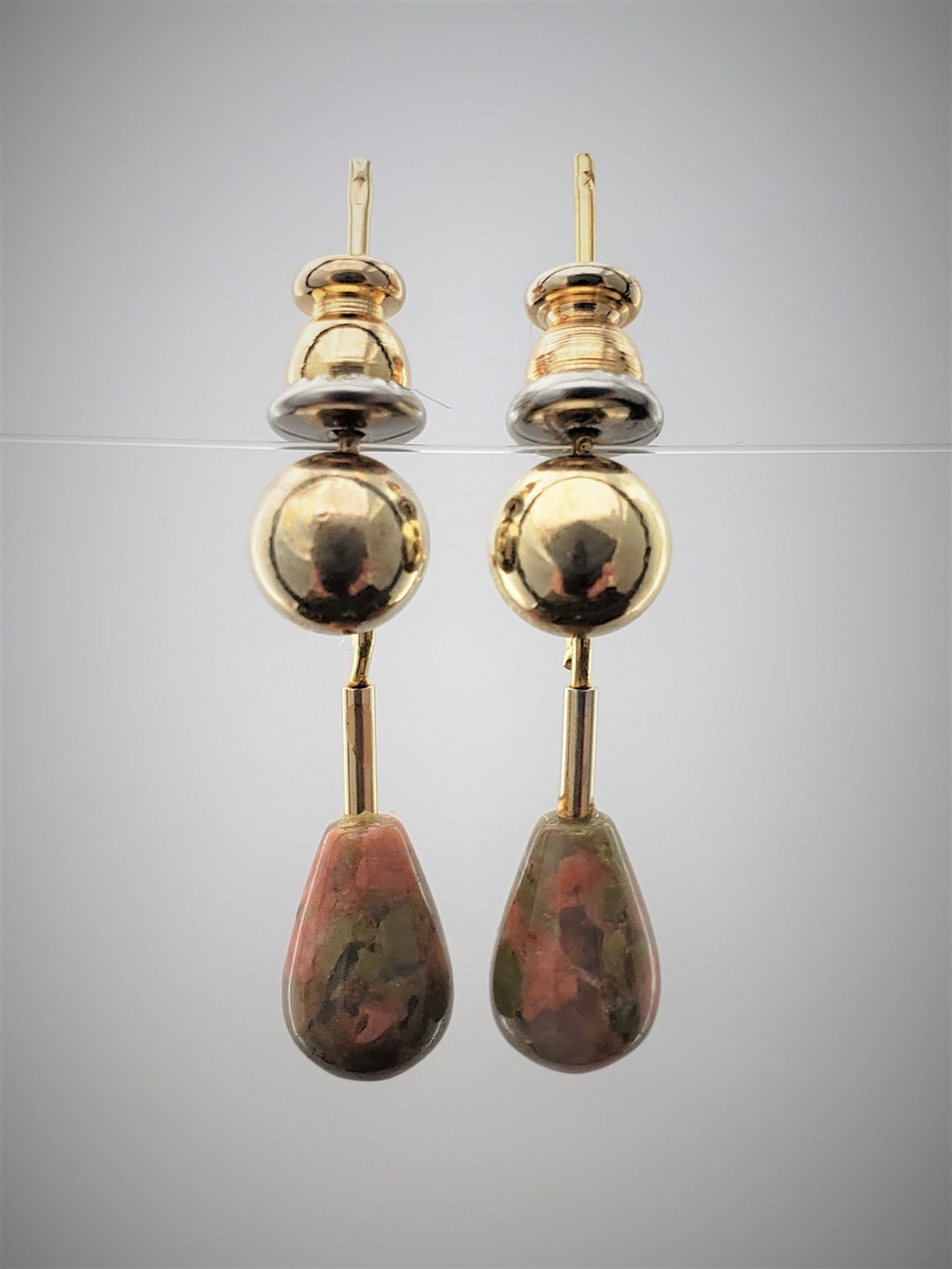 Gold and Unakite Tear Drop Post Earring. - Etsy