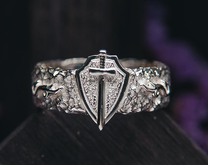 Solid Silver Sword Ring Medieval Warrior Ring for Him Hammered Durable ...
