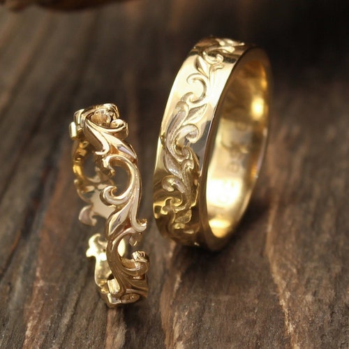 Couple Wedding Rings Made of 14k Gold With Diamonds. His and | Etsy